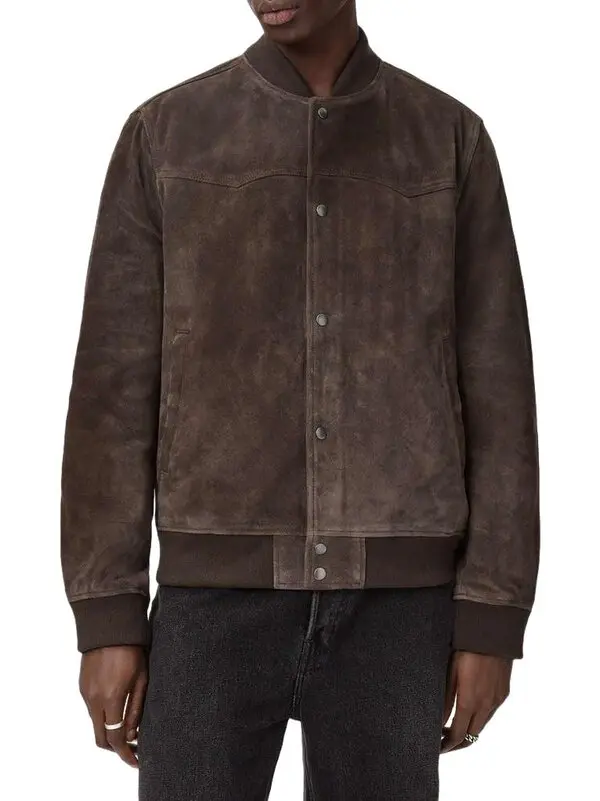 ALLSAINTS Stafford Suede Bomber Jacket - Woodland Brown