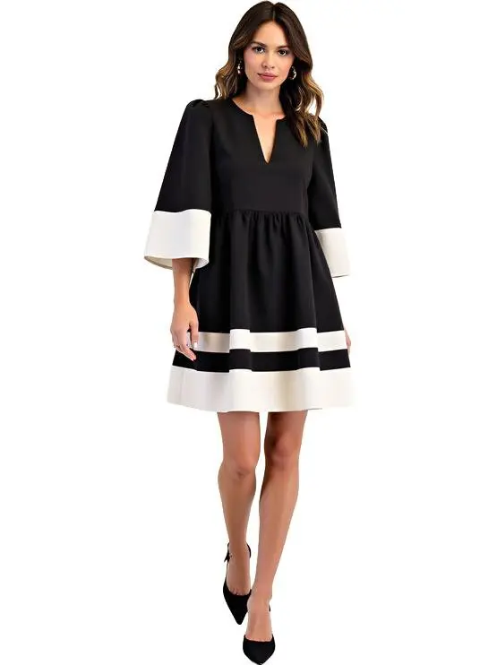 MODENAIRE Fit-and-flare Contrast Trim Mini Dress - Black/white