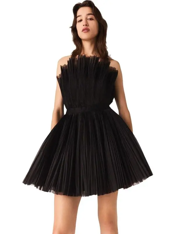 Maje Tulle And Organza Bustier Dress - Black