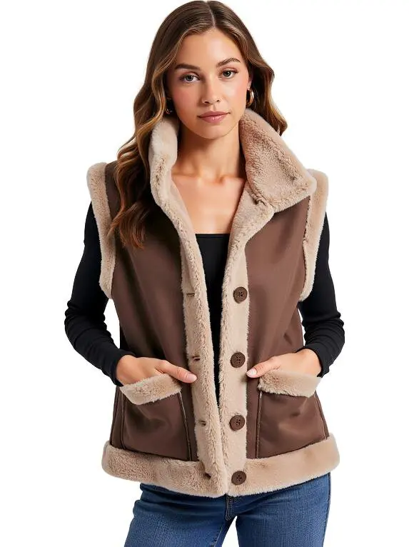 MODENAIRE Trim Vest - Faux Shearling