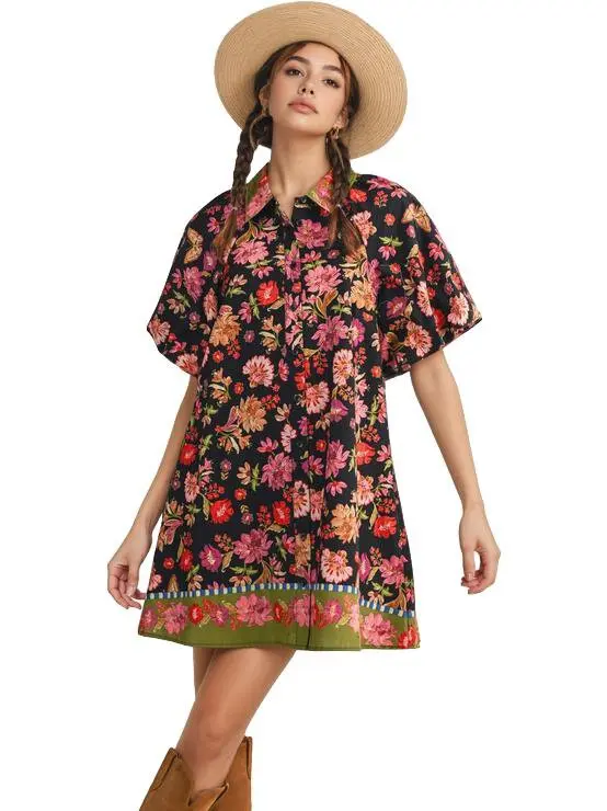 KNIT & LOUNGE Floral Shirt Dress - Floral Print
