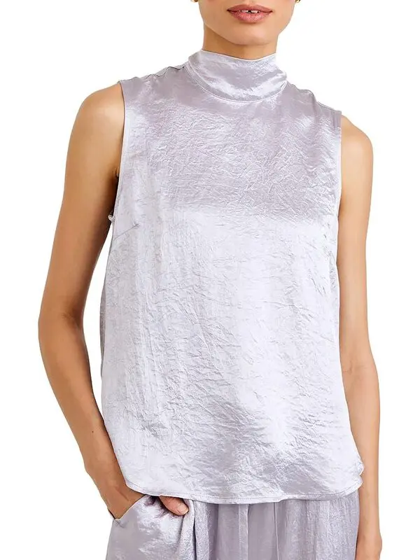 Bella Dahl Sleeveless Satin Top With Tie Back - Silver