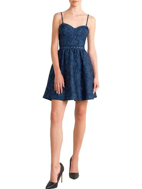 FREEMARKET Floral Jacquard Minidress With Belt - Navy Multi
