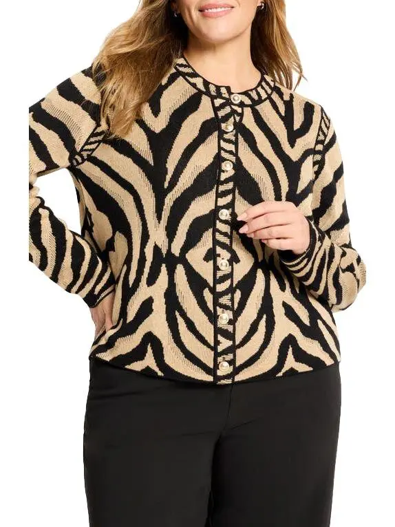 NIC+ZOE Animal Print Button Front Cardigan - Neutral Multi