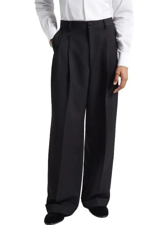 Dolce & Gabbana Pleated Wool & Silk Blend Gabardine Tuxedo Trousers - N0000 Nero