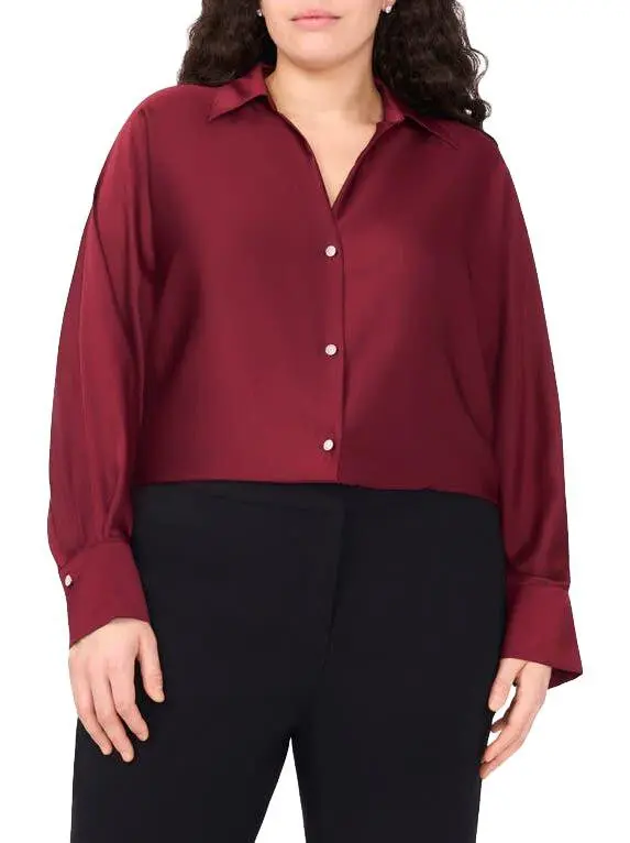 Halogen Charmeuse Button-up Shirt - Burgundy