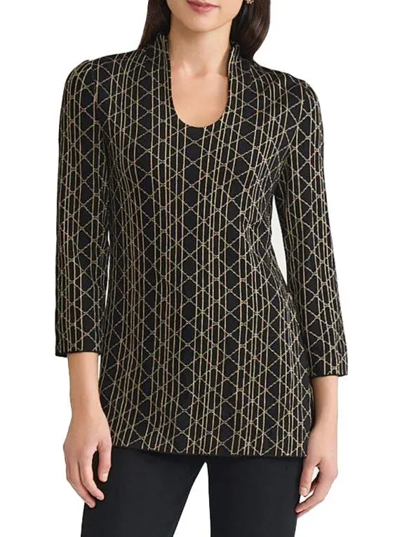 Ming Wang Art Deco Metallic Tunic - Black/gold