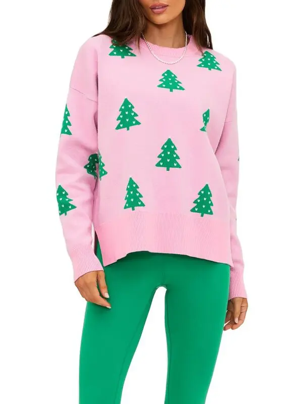 Beach Riot Callie Christmas Tree Sweater - Pink