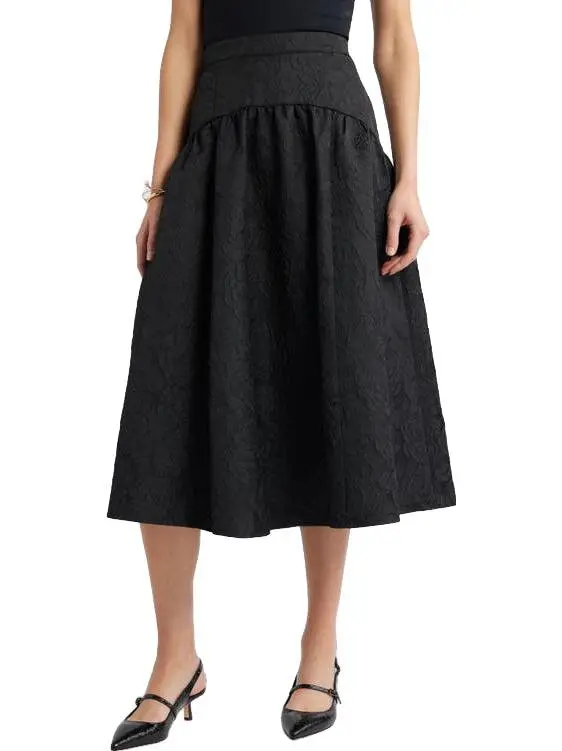 Caslon Floral Jacquard Full Midi Skirt - Black Jacquard