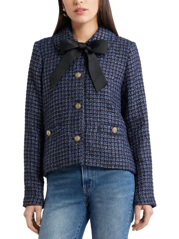 Caslon Tweed Bow Jacket - Navy- Blue Tweed