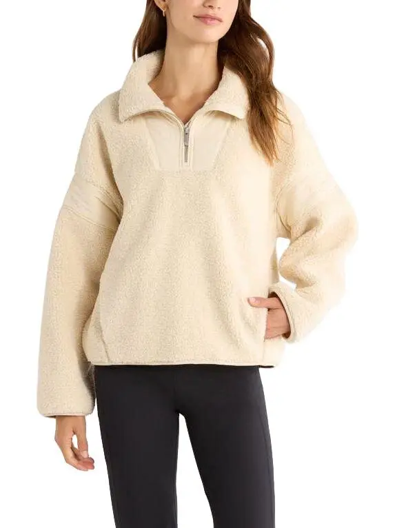 Zella Faux Shearling Quarter Zip Pullover - Beige Seashore