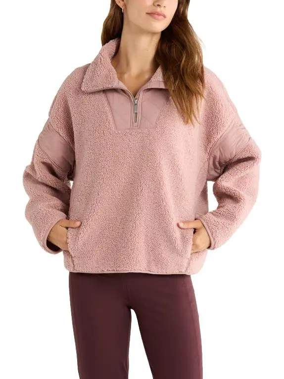 Zella Faux Shearling Quarter Zip Pullover - Pink Fawn