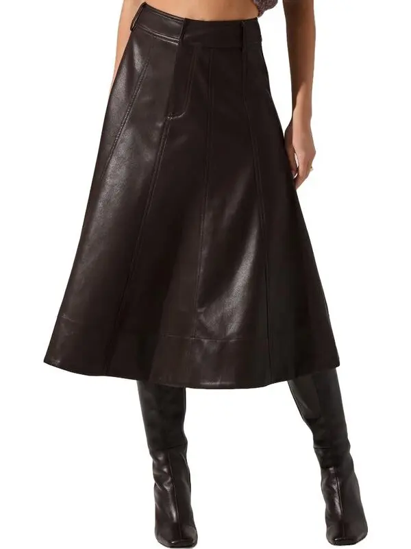 Astr The Label Faux Leather A-line Midi Skirt - Dark Brown