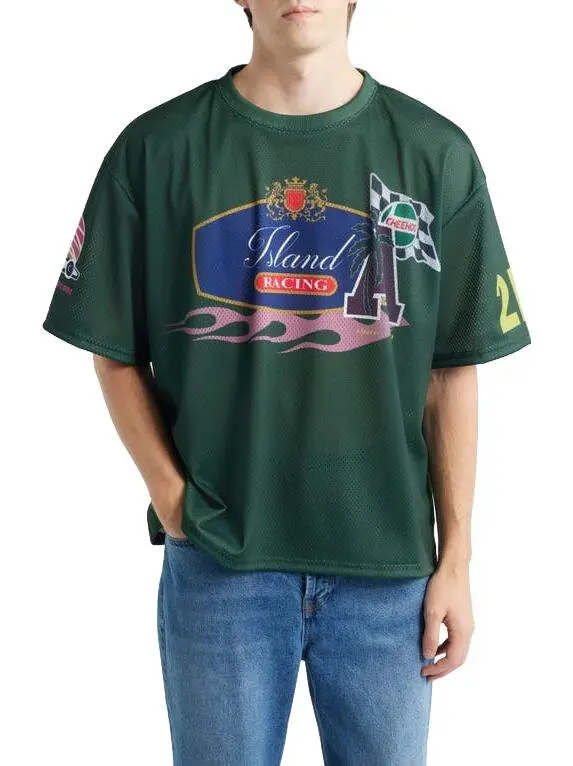 ISLAND AVENUE Island Racing Mesh Graphic T-shirt - Green