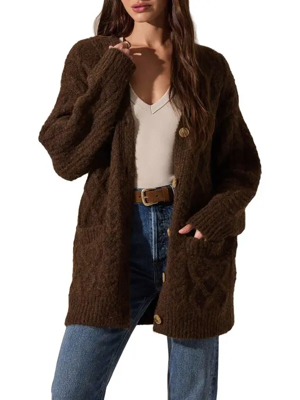 Astr The Label Charli Oversized Cardigan - Brown