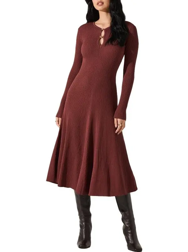 Astr The Label Fallyn Rib Long Sleeve Sweater Dress - Brown