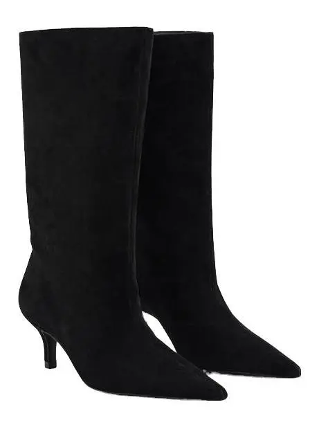 Mango Pointed Toe Mid-calf Boots - Black