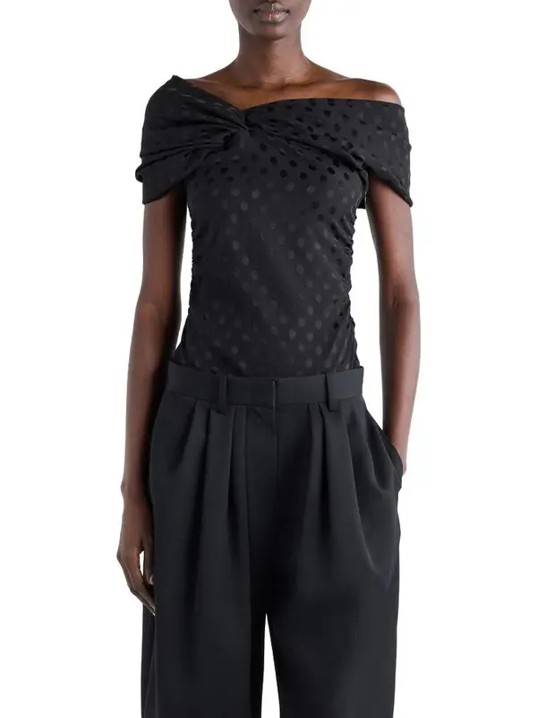 Isabel Marant Esen Polka Dot Jacquard Silk Top - Black