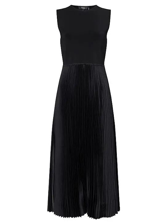 Theory Pleated Sleeveless Midi Dress - Black