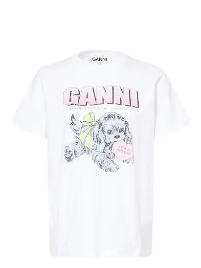 GANNI Puppy Cotton-jersey T-shirt - Bright White