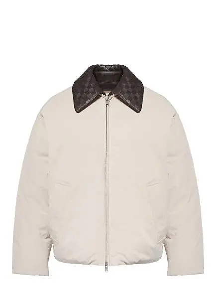 Bottega Veneta Relaxed-fit Woven-down Jacket With Leather Collar - Grey Putty