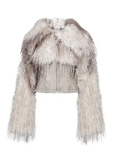 JADED LONDON Faux-feather Lace-up Faux-leather Jacket - Grey