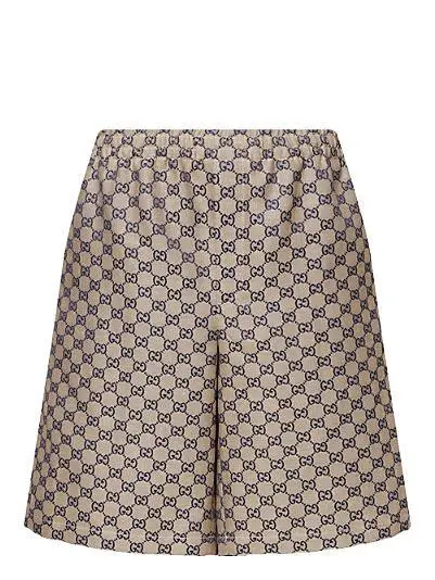 Gucci Monogram Drawstring Linen-blend Shorts - Black Iris