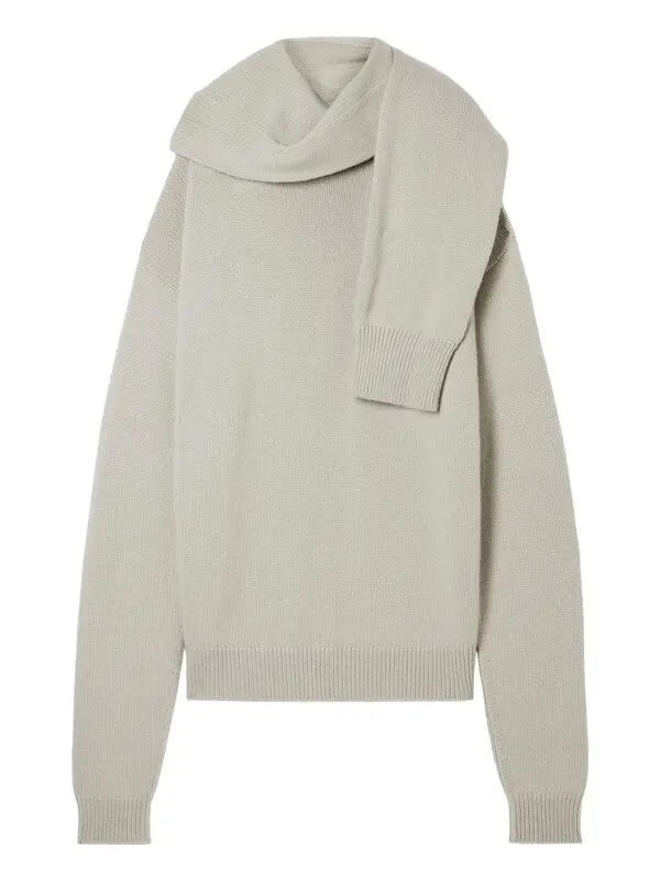 Calvin Klein Cashmere Sweater With Scarf Detail - Gray