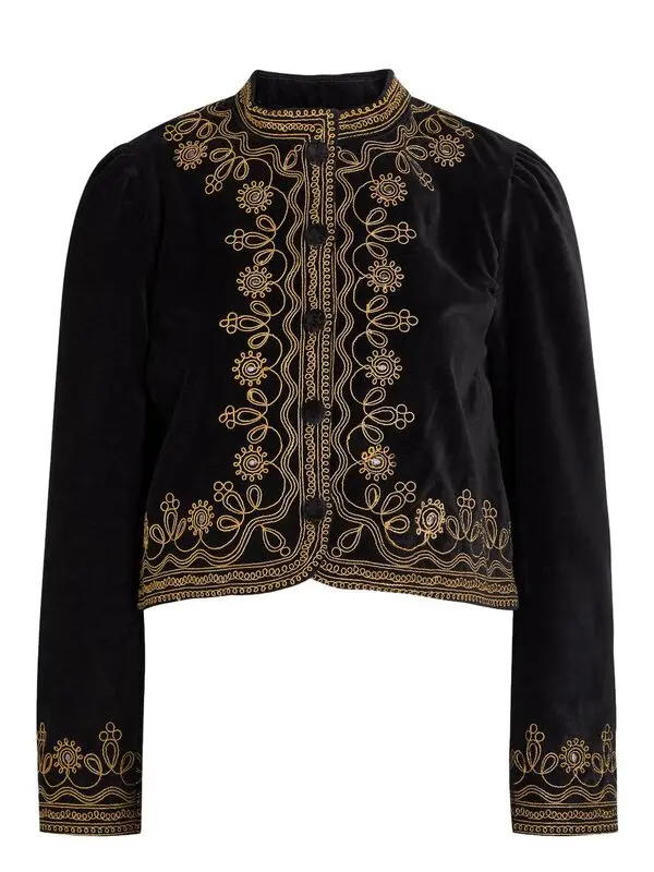 Rixo Denver Embroidered Velvet Jacket - Black