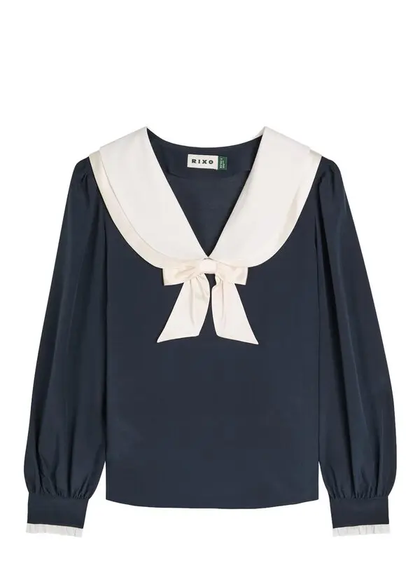 Rixo Eimer Sailor-collar Silk-crepe Blouse - Navy