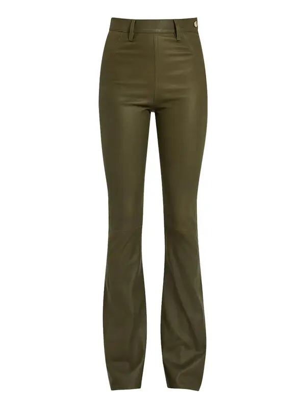 SKIIM Brigitta Flared-leg Leather Trousers - Khaki