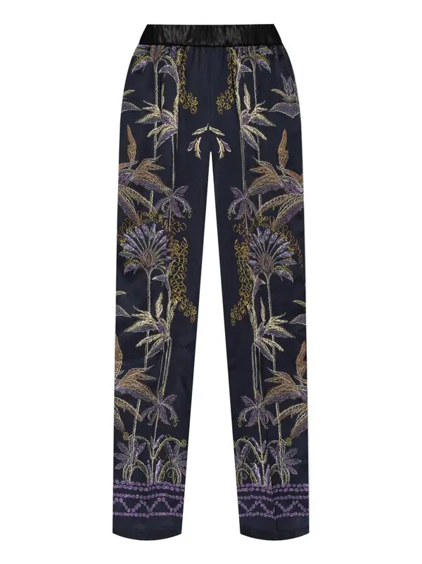 FORTE_FORTE Printed Satin Trousers - Navy Blue