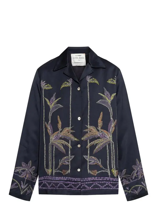 FORTE_FORTE Printed Satin Shirt - Navy Blue