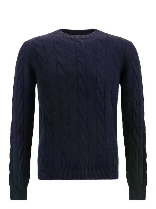 ARAGONA Cable-knit Crew-neck Sweater - Blue