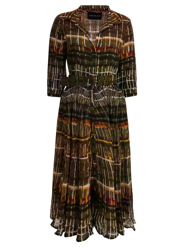 Samantha Sung Plaid Belted Dress - Brown