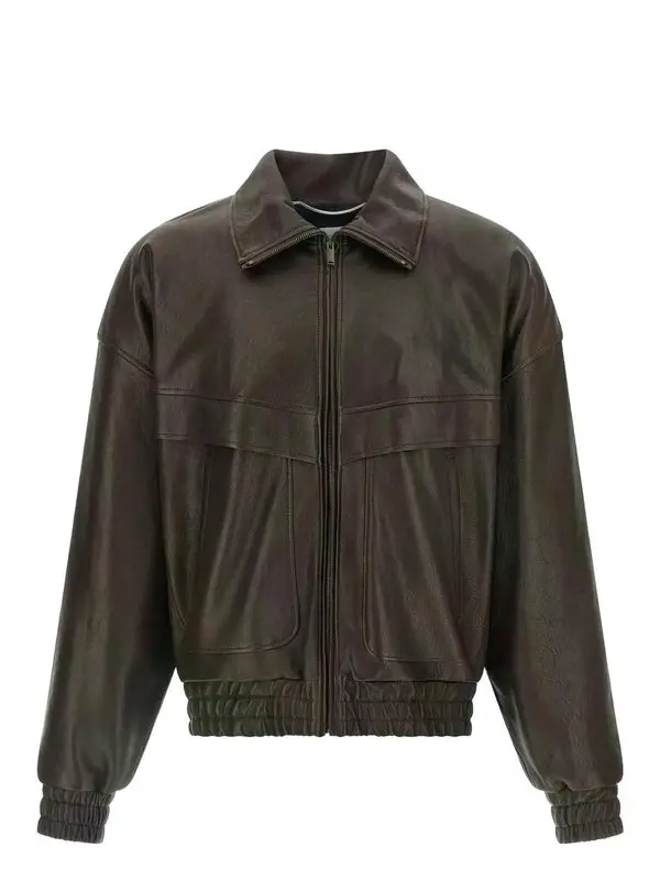 Saint Laurent Lambskin Zip Bomber Jacket - Brown