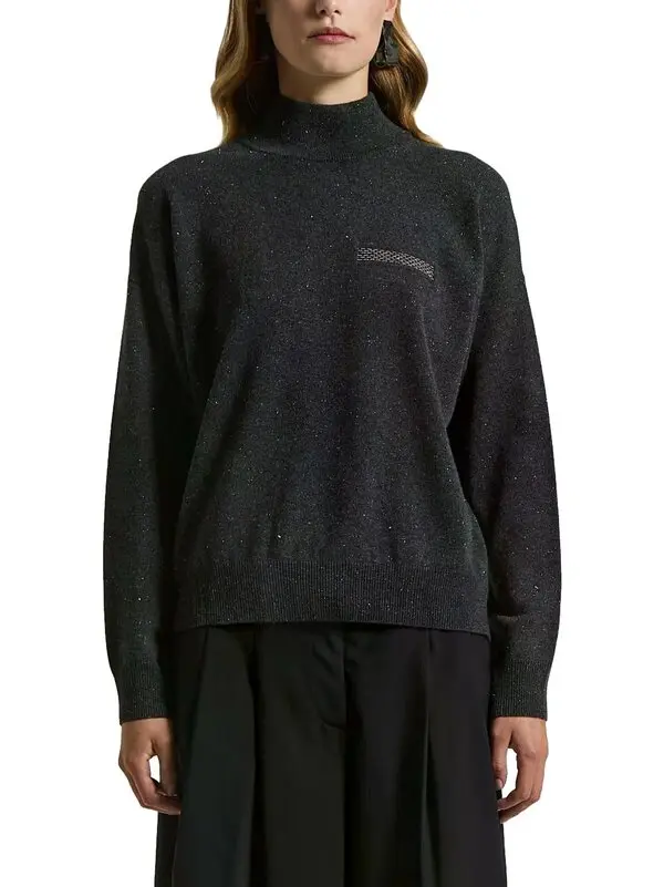 Peserico High Neck Embellished Sweater - Grey