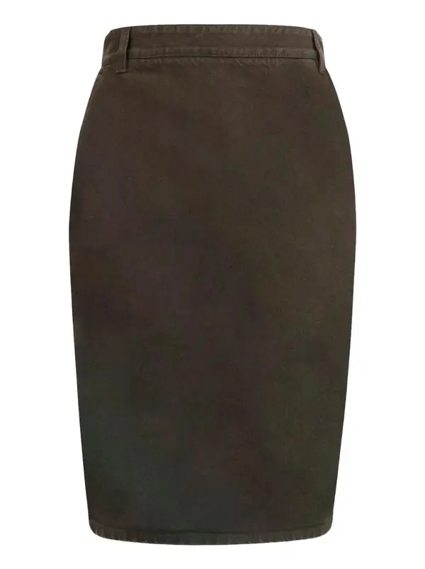 Saint Laurent Cotton Pencil Midi Skirt - Brown