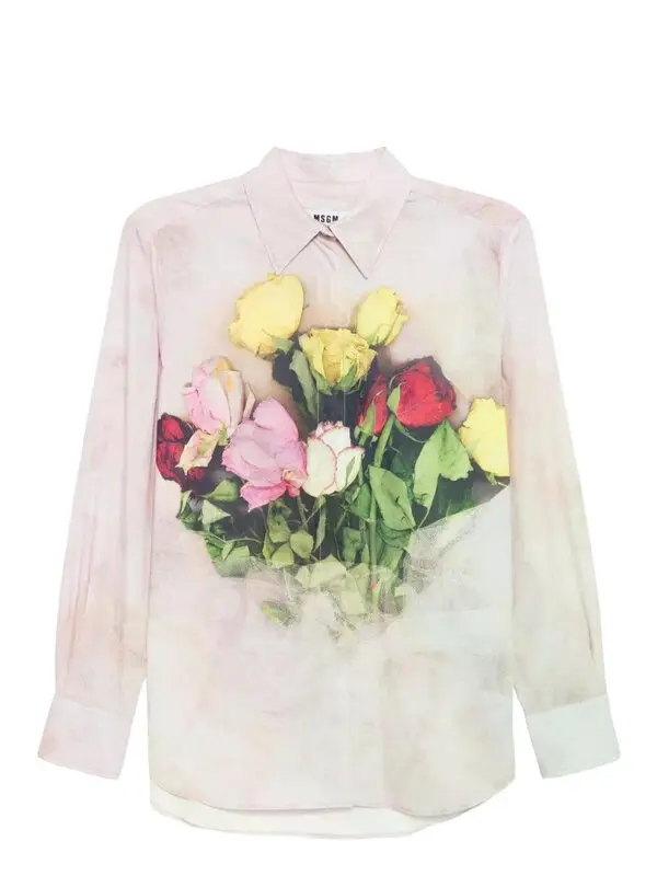 MSGM Rose Bouquet-print Poplin Shirt - Pink