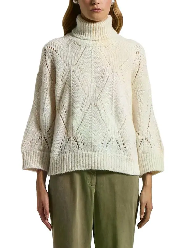 Peserico Roll-neck 3/4 Sleeve Sweater - Neutrals