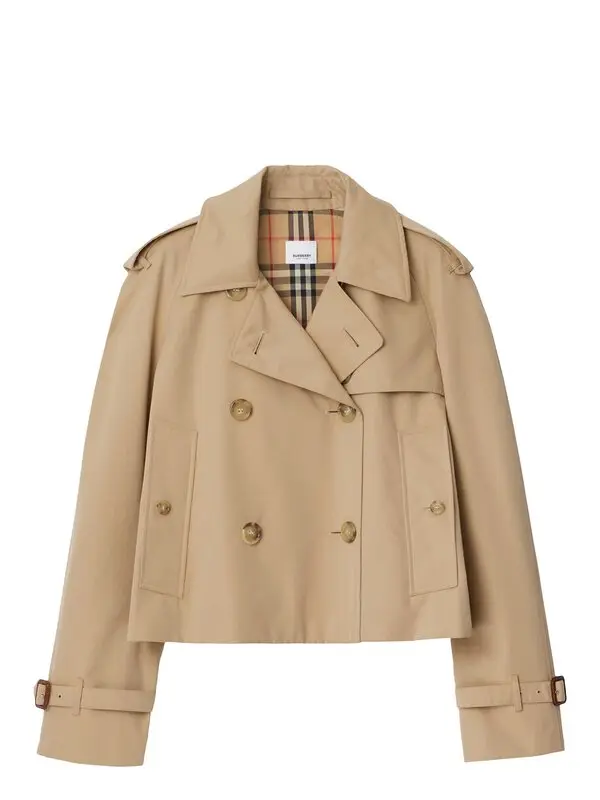 Burberry Gabardine Cropped Trench Jacket - Beige