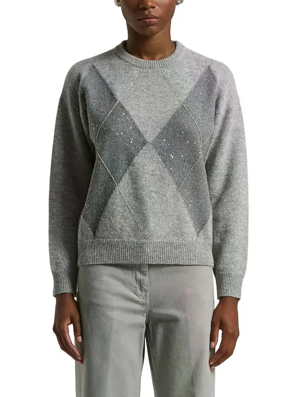 Peserico Argyle Embellished Sweater - Grey