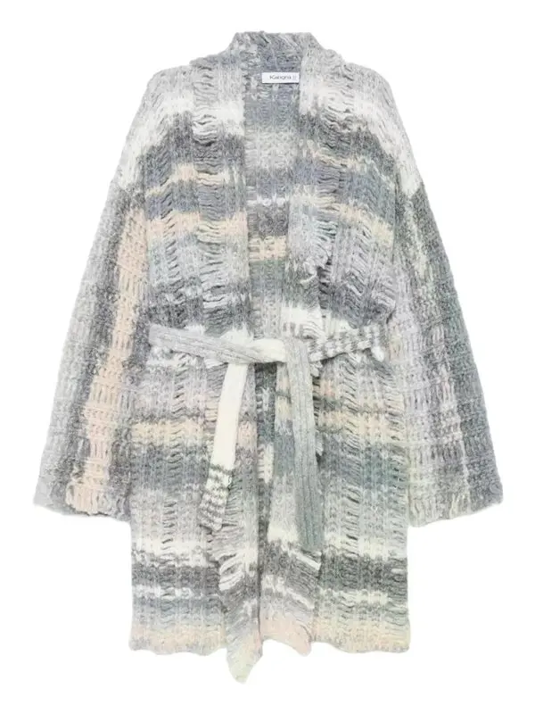 KANGRA Fringed Belted Cardigan - Grey