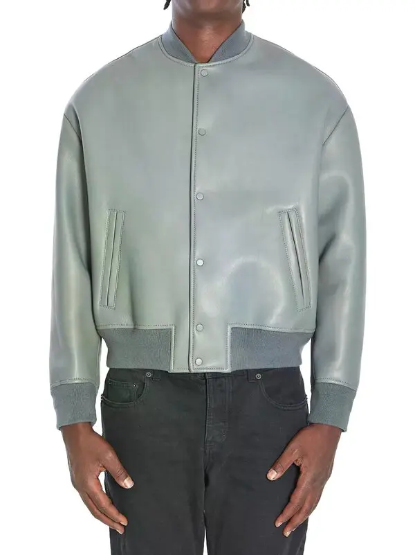 SALVATORE SANTORO Ribbed Nappa Leather Bomber Jacket - Grey
