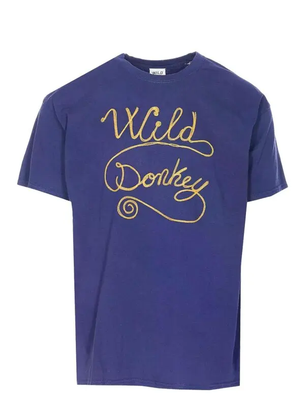 WILD DONKEY Embroidered Logo Crew-neck T-shirt - Blue