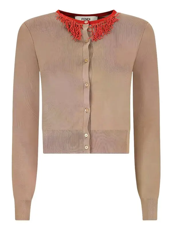 Fendi Cardigan With Coral Detail - Neutrals