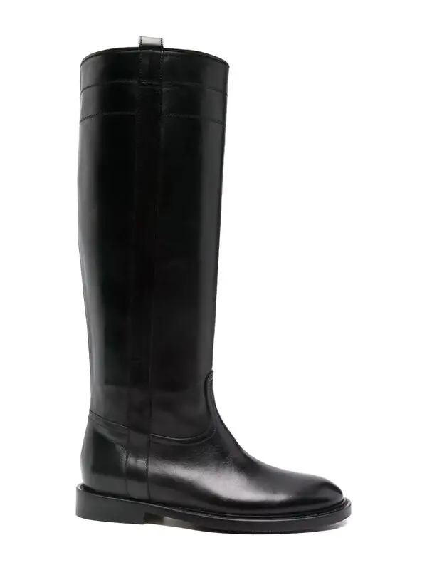 ANNA F. Leather Knee-high Boots - Black