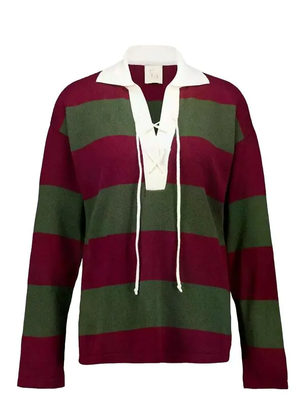 PAULA Striped Knitted Polo Shirt - Red