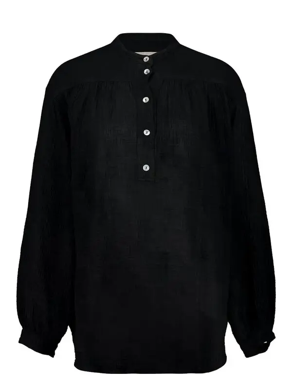 120% Lino Buttoned Long-sleeve Blouse - Black