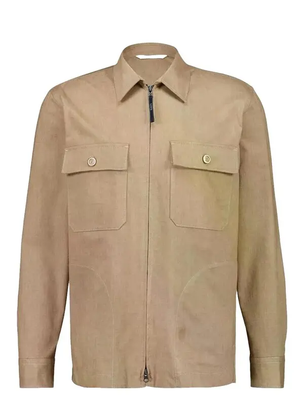120% Lino Zip-up Cotton Overshirt - Neutrals